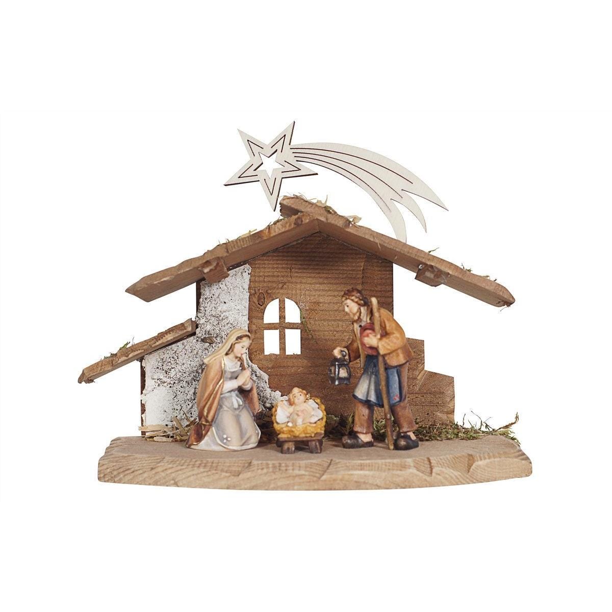 Hand-painted Nativity Set, Tyrolean Wooden Stable, Catholic Christian ...