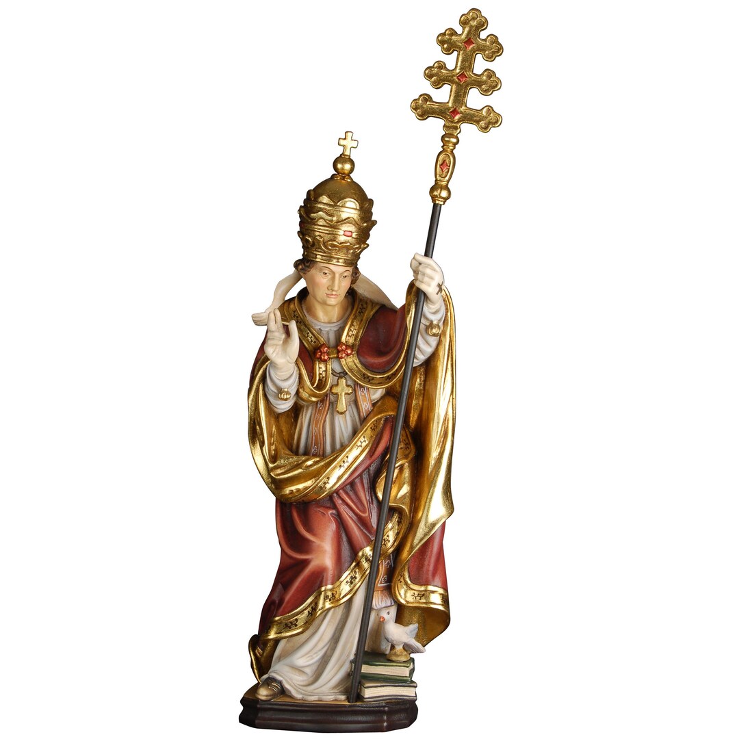 Saint Gregory the Great Wooden Statue, Hand-painted, Gold Leaf - Etsy