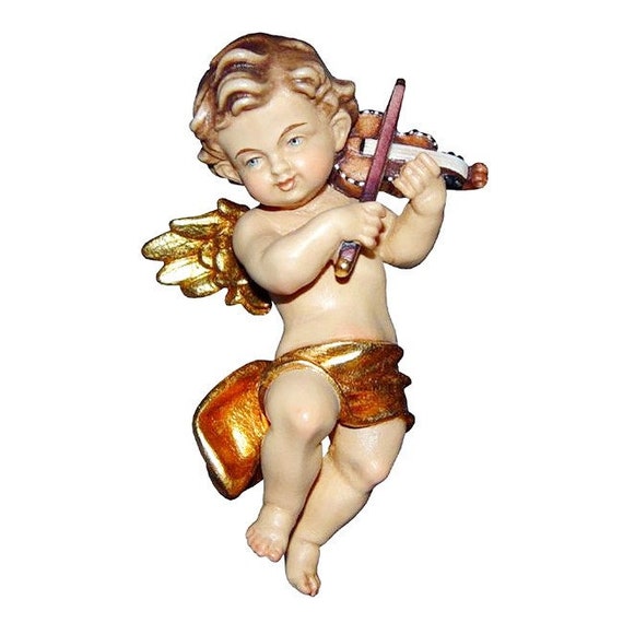 Cherub With Violin Wooden Statue Decoration Ornament Sacred - Etsy