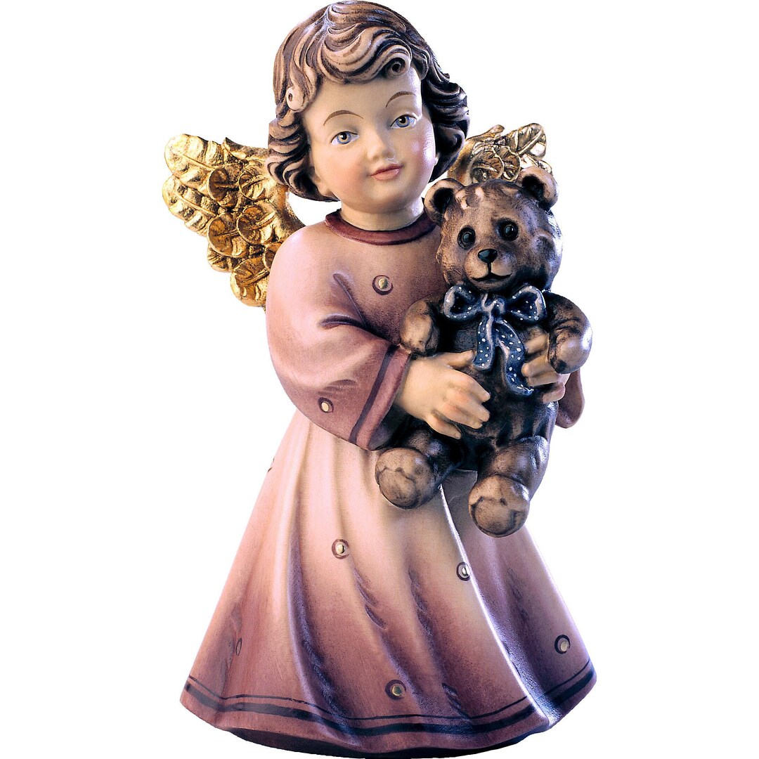 Hand Carved Maple Wood Angel Sissi With Teddy Bear, Catholic Decor - Etsy