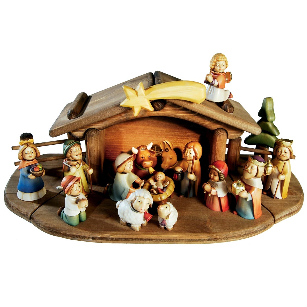 Folding Wooden Nativity Scene With 17 Figures – Hand-painted Maple Wood ...