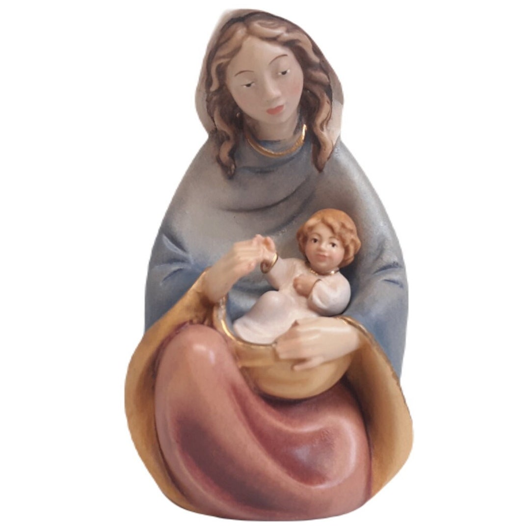 Sitting Mary and Baby Jesus Statue, Hand-painted Maple Wood - Etsy