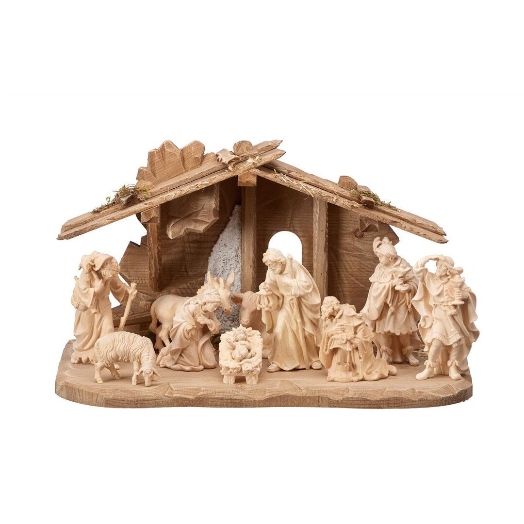 Tyrolean Wooden Nativity Scene With 10 Figures Wooden Stable, Nativity ...