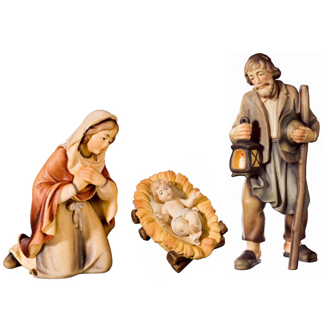 Holy Family With a Straw Cradle - Peasant Wooden Nativity Scene ...