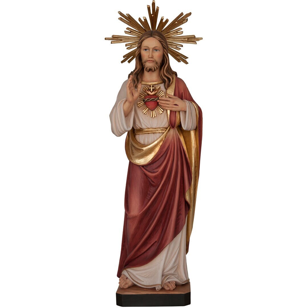 Sacred Heart of Jesus Statue – Hand-painted Maple Wood, Gold Gilded ...