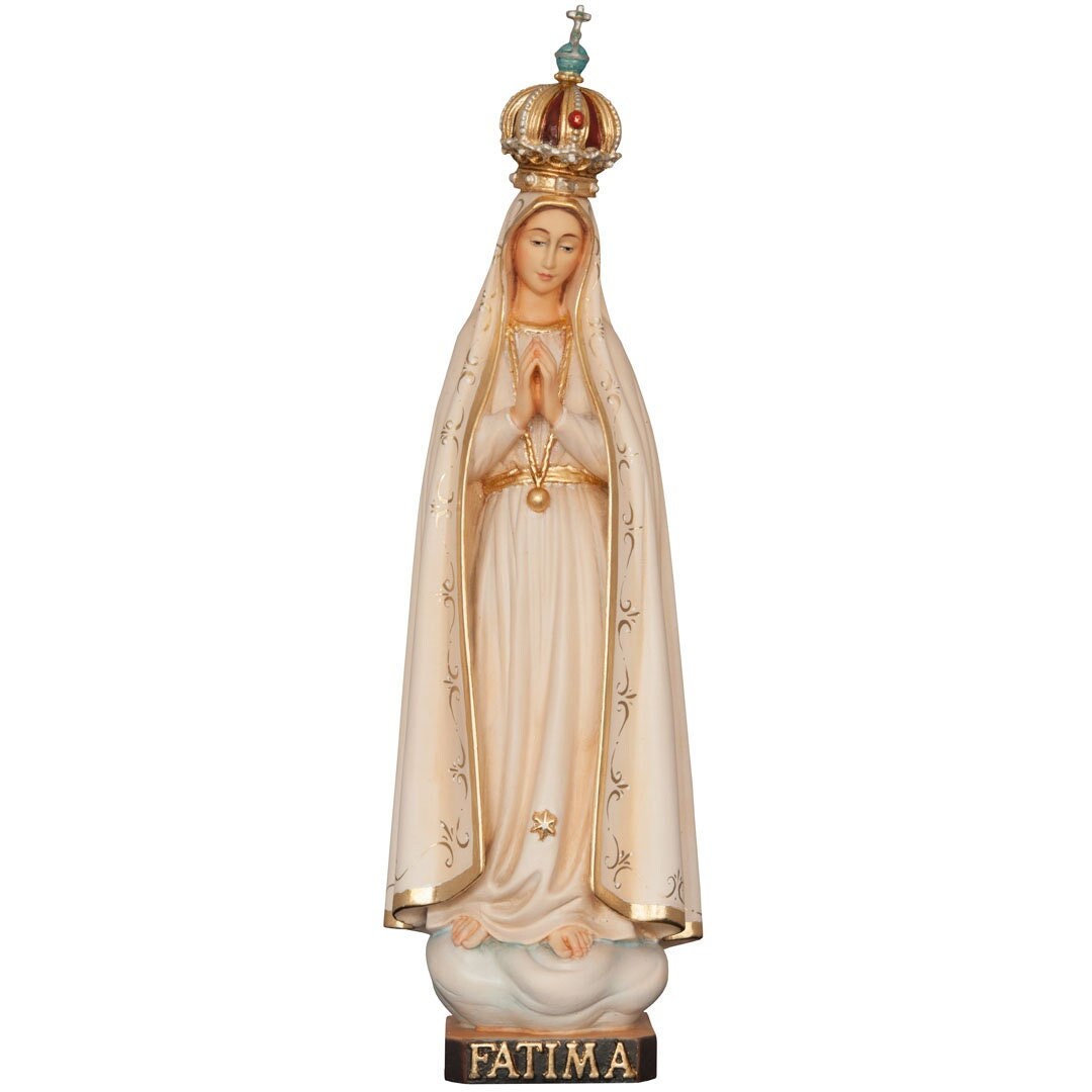 Our Lady of Fatima Statue - Pilgrim With Crown, Hand-painted Wood - Etsy