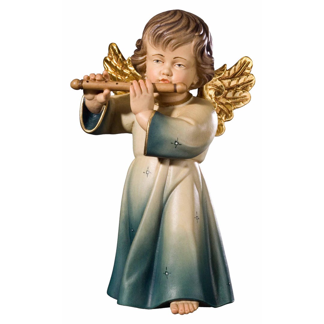 Hand-painted Maple Wood Benedict Angel With Flute, Religious Gift - Etsy