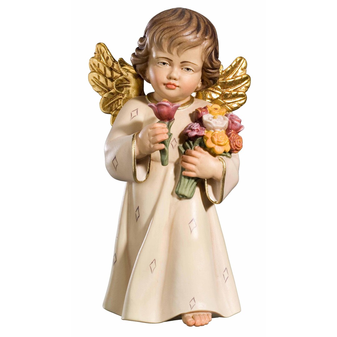 Benedict Angel With Flowers, Hand-painted Maple Wood Carving - Etsy