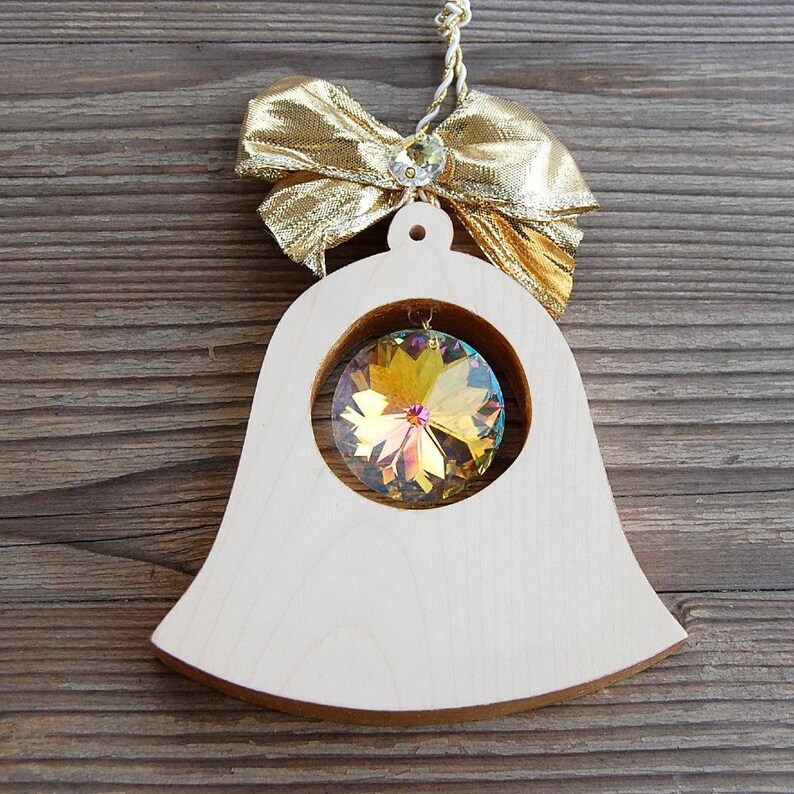 Wooden Bell With Crystal Wall Window Decoration Ornament - Etsy
