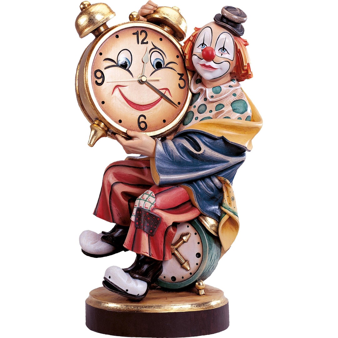 Clown With Clock Wood Carving, Hand-painted Maple Statue - Etsy