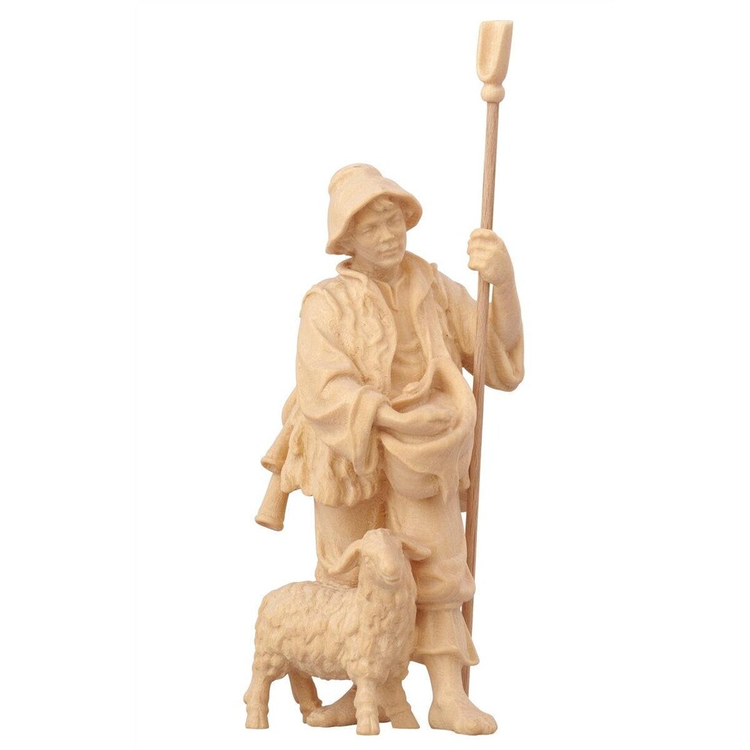 Pine Wood Shepherd With Sheep Figurine - Alpine Nativity Scene - Etsy