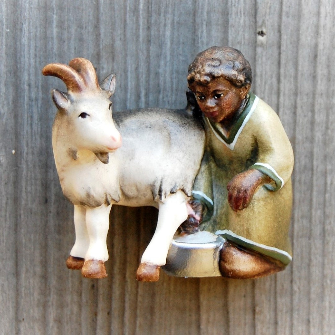 Hand-carved Shepherd Boy With Goat – Wooden Nativity Scene Figurine - Etsy