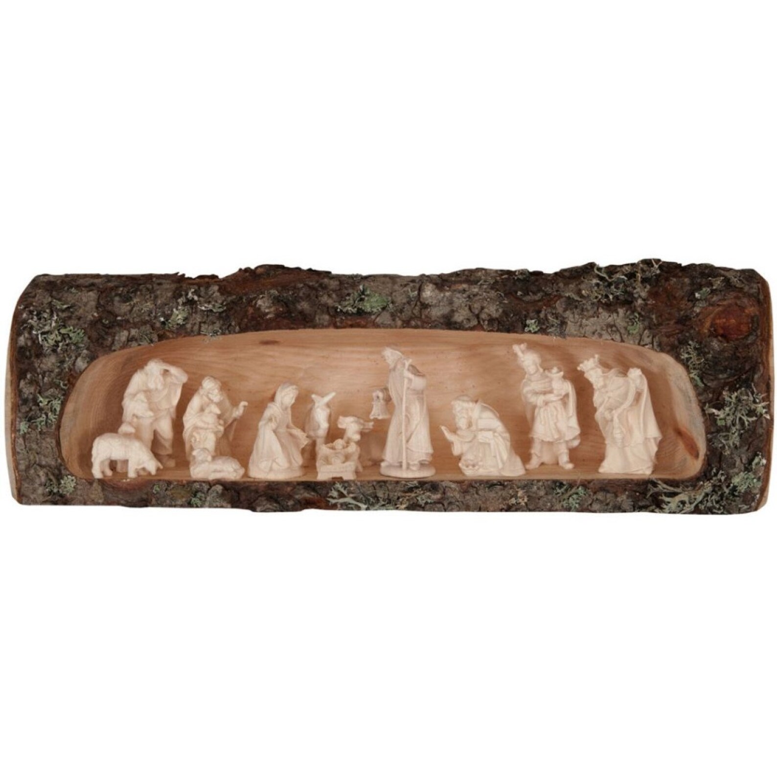 Wood Log Nativity Set With 12 Figurines – Hand-painted Christmas Scene ...