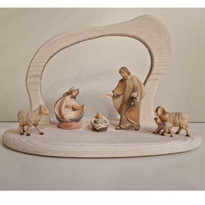 Wooden Nativity Scene, Angel Light, Hand-painted Figurines, Christmas ...