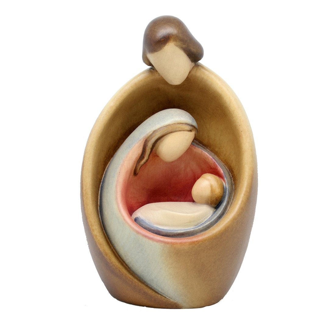 Modern Holy Family Nativity, Hand-painted Wood Carving, Made in Italy ...