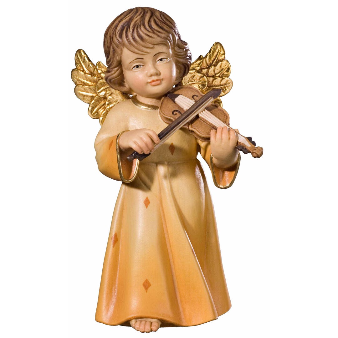 Maple Wood Benedict Angel Statue With Violin, Religious Gift - Etsy