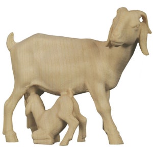 Hand Carved Maple Wood Goat With Fawn - Nativity Figurine - Etsy