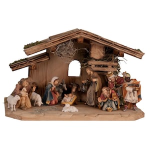 Traditional Nativity Set With Tyrolean Stable, Hand-painted Maple Wood ...