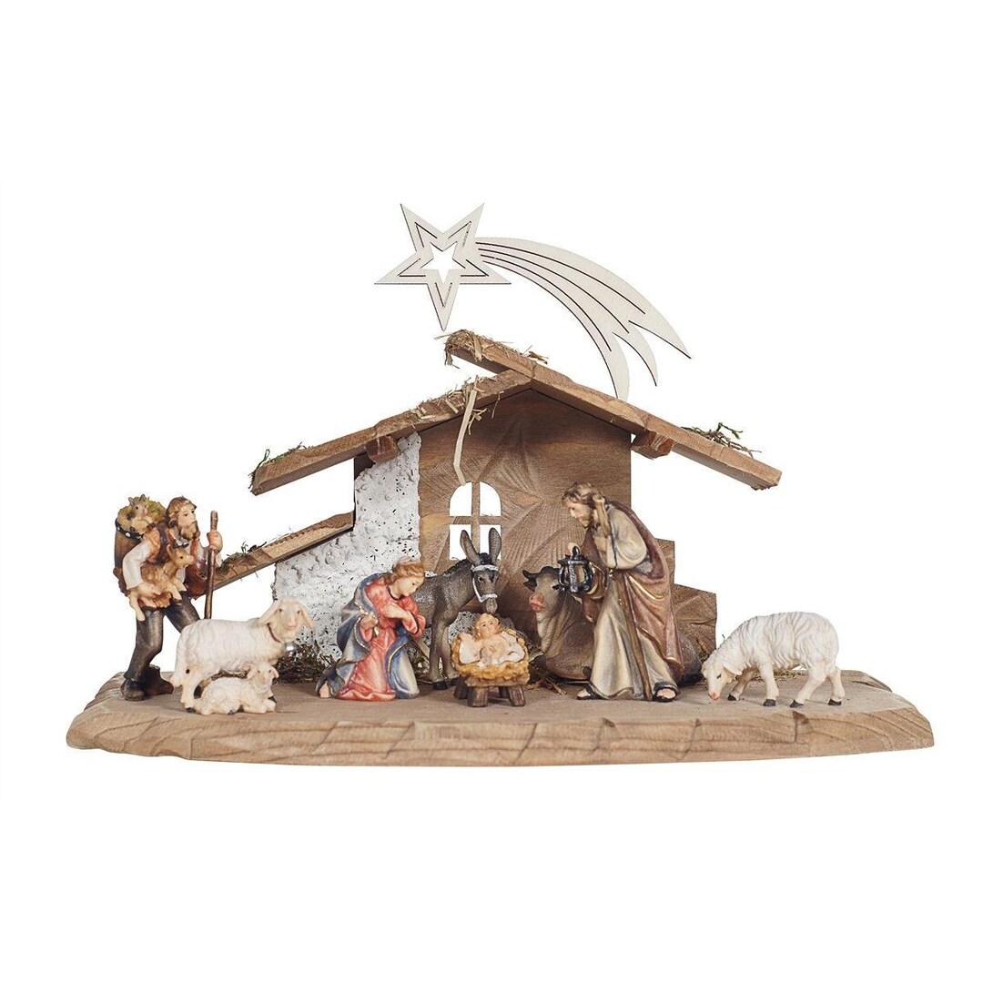 Tyrolean Nativity Scene, Wooden Stable With Comet, 8 Figurines - Etsy