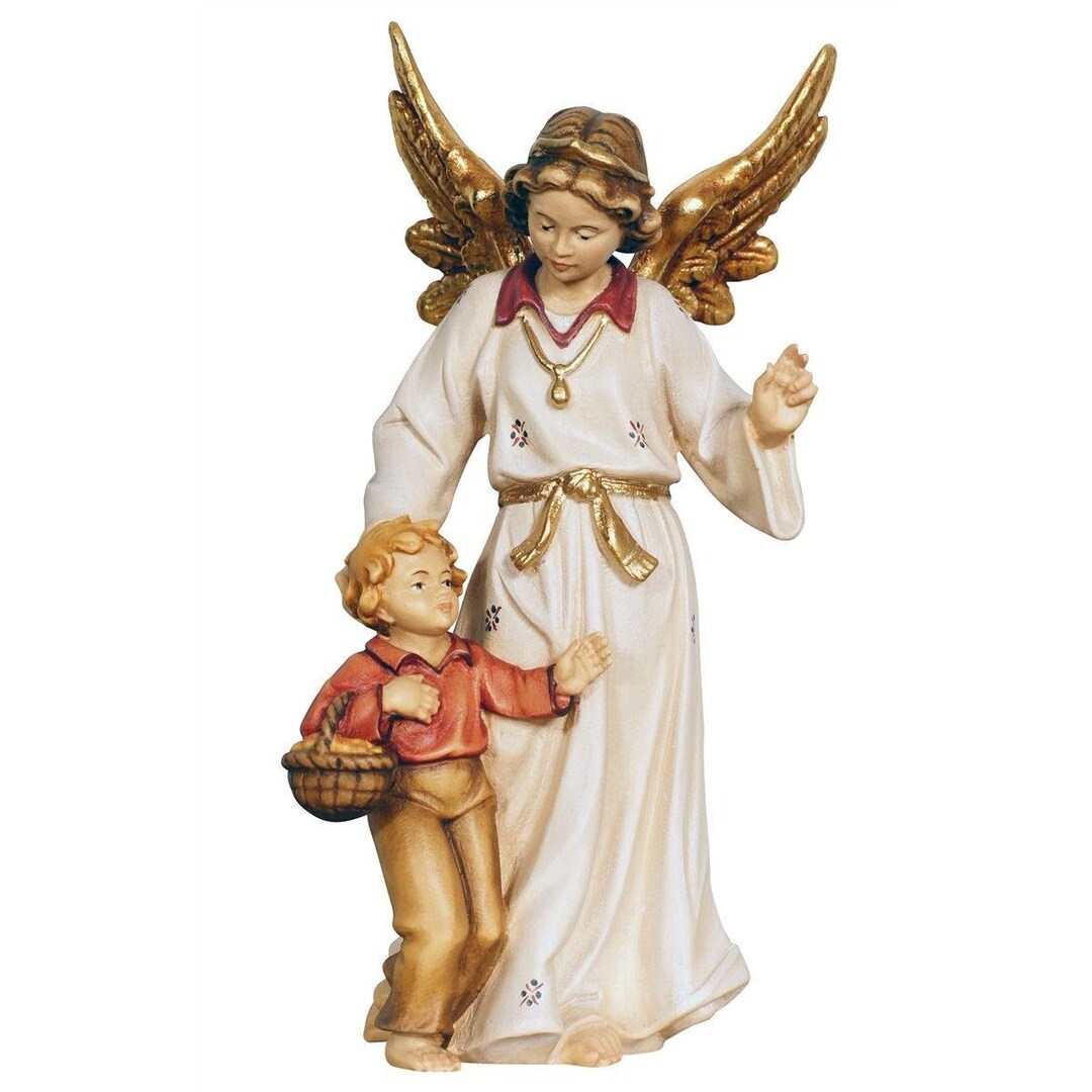 Hand-painted Guardian Angel With Boy – Maple Wood Nativity Figurine - Etsy