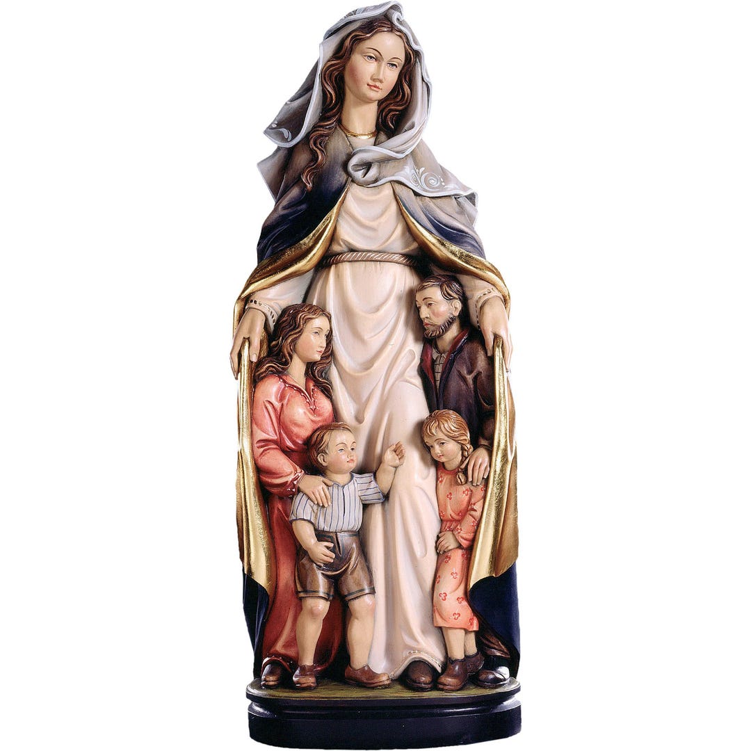 Virgin Mary Protector of Family Maple Wood Statue, Religious Gift - Etsy
