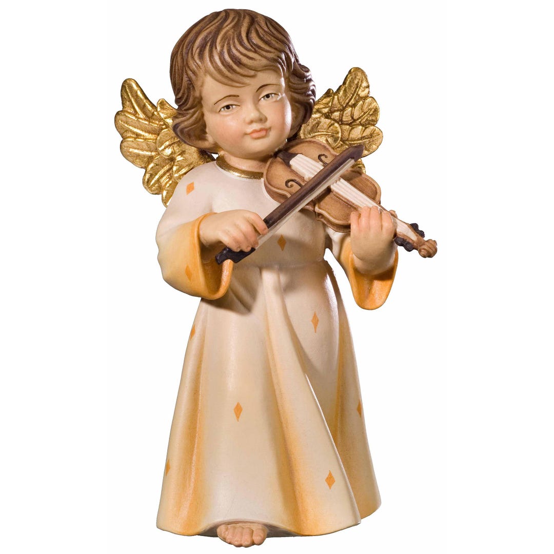 Hand Carved Wooden Angel Statue With Violin, Religious Gift - Etsy