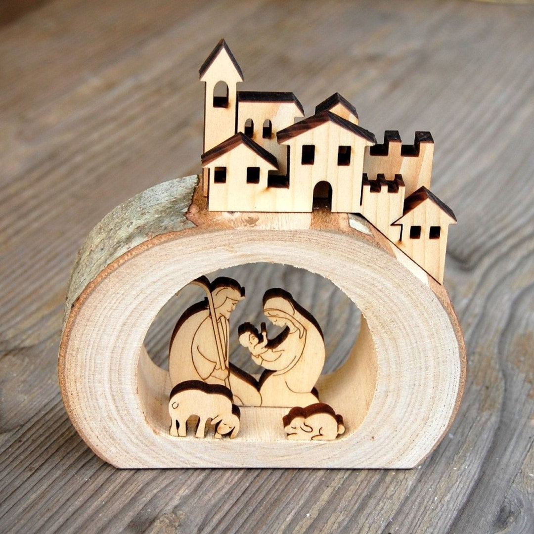 Handcarved Nativity Log – Holy Family Christmas Scene - Etsy