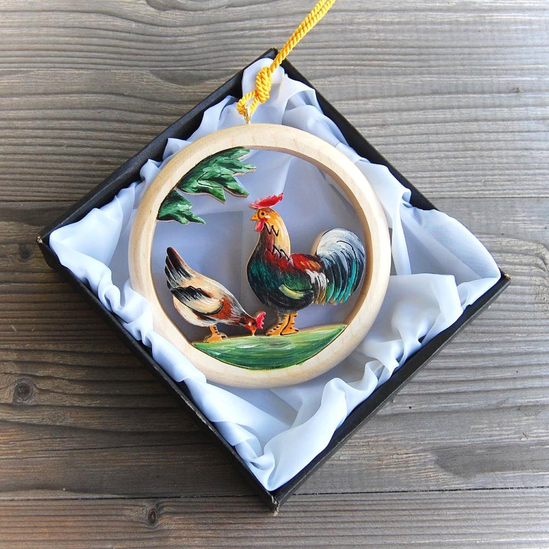 Hand-carved Rooster and Hen Wooden Wall Hanging - Etsy
