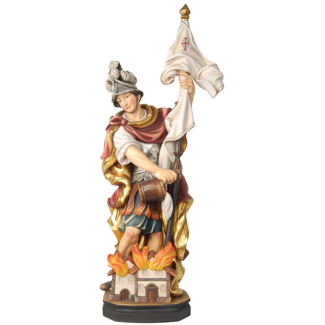 Saint Florian Baroque Wooden Statue, Hand-painted, Gold Leaf Detail - Etsy