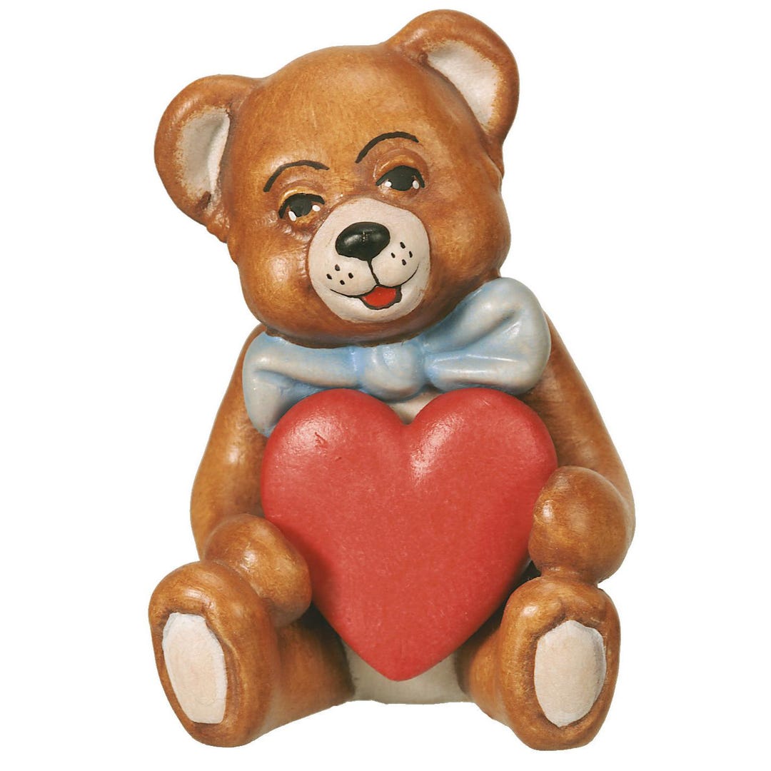 Hand Carved Maple Wood Teddy Bear With Heart, Italian Decor (2.76 Inch ...