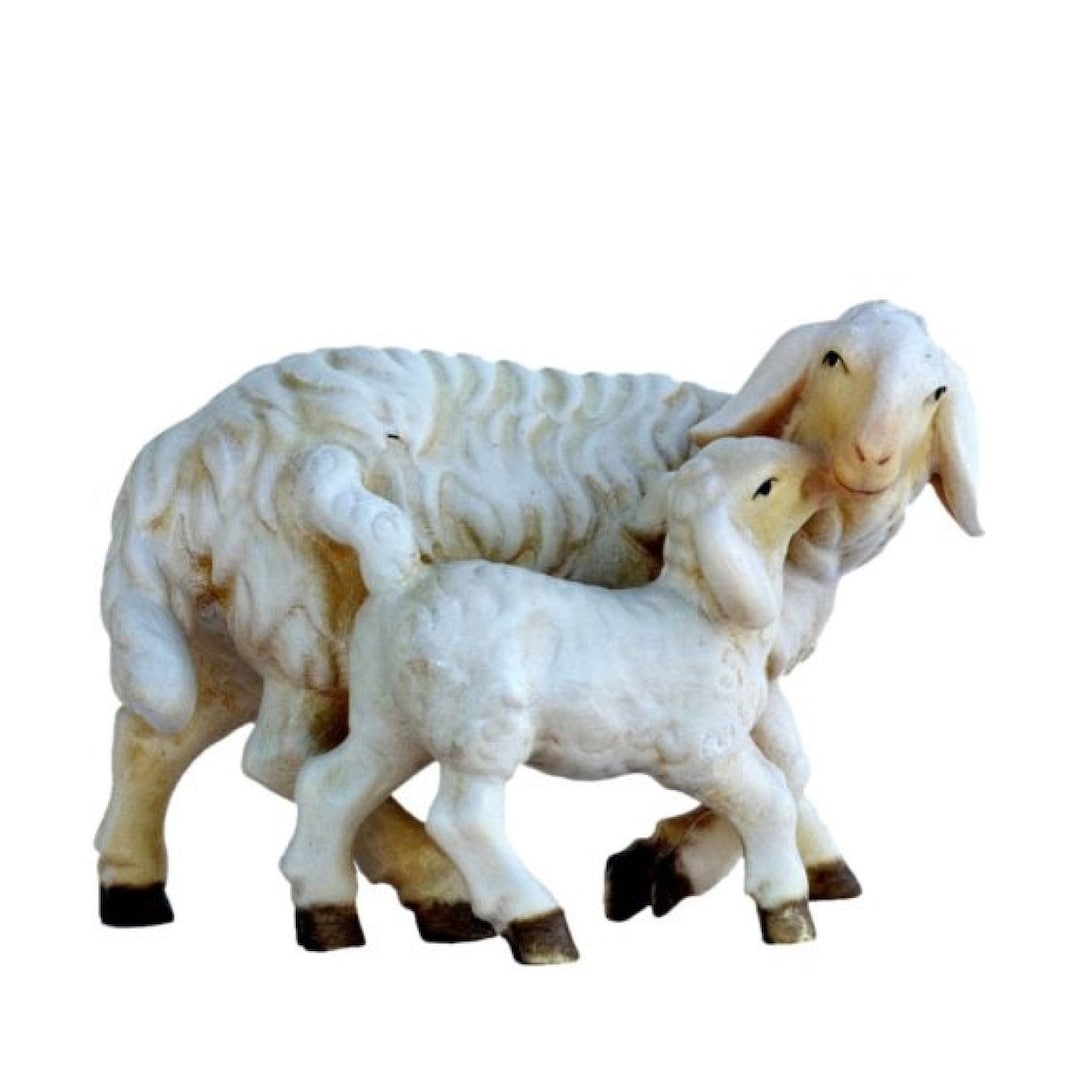 Hand-painted Maple Wood Sheep With Lamb – Nativity Scene Animal - Etsy