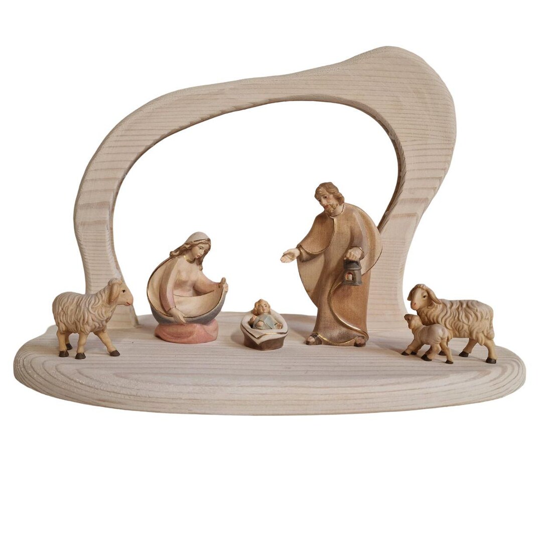 Wooden Nativity Scene, Angel Light, Hand-painted Figurines, Christmas ...