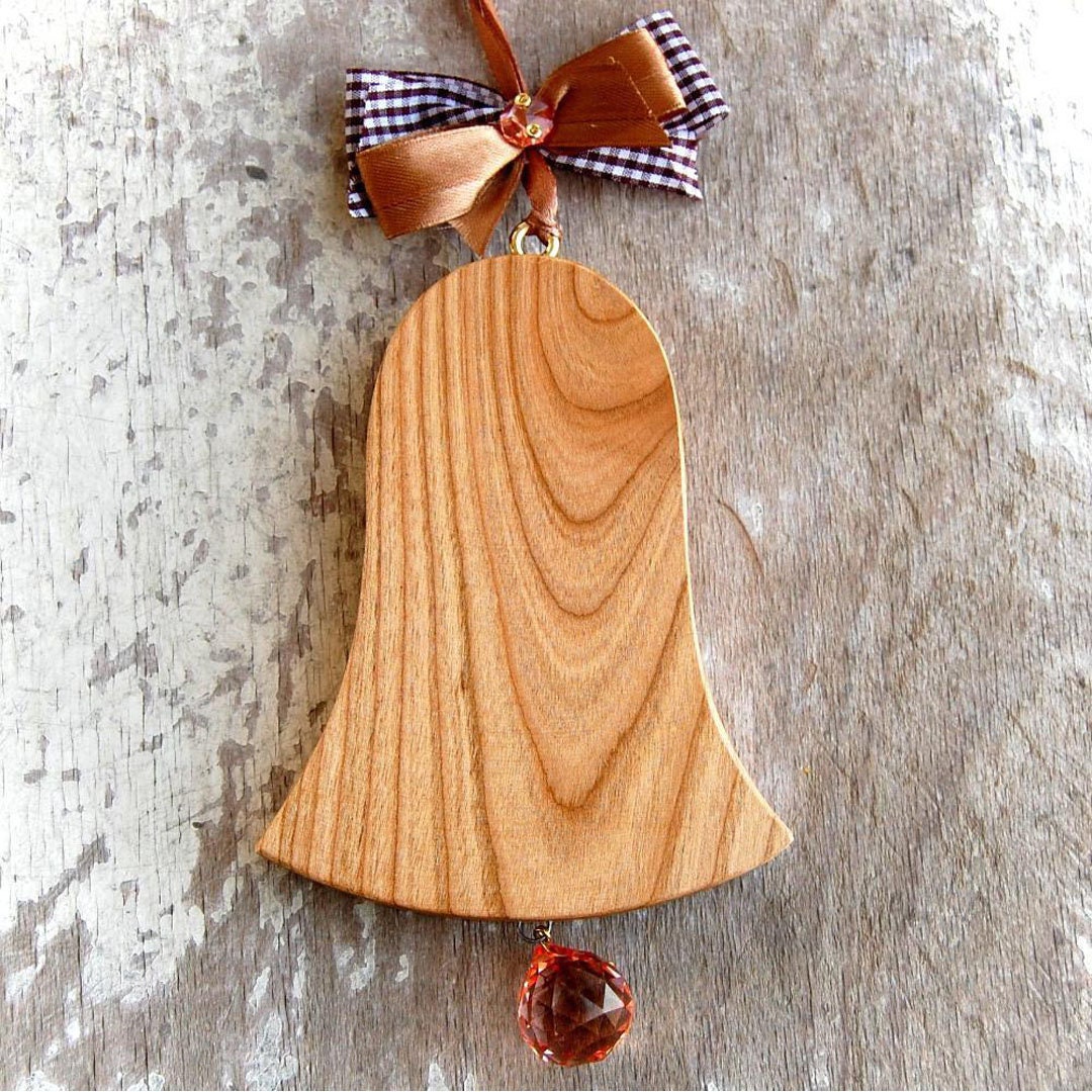 Cherry Wood Bell Ornament, Crystal Accent - Holiday Decoration - Etsy