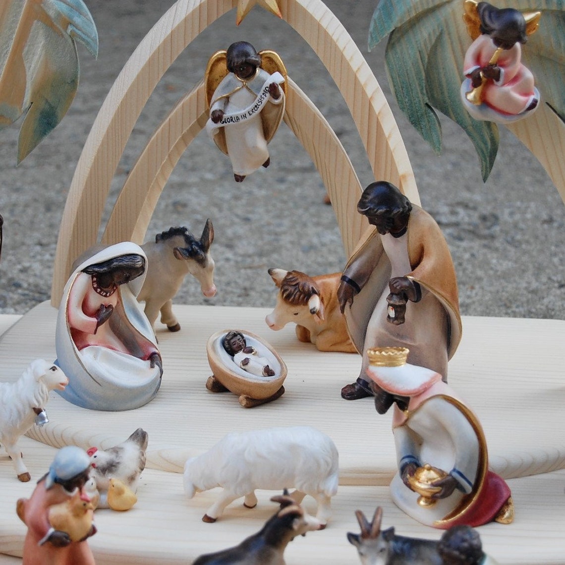 African Wooden Christmas Nativity Set with Stable and Light | Etsy