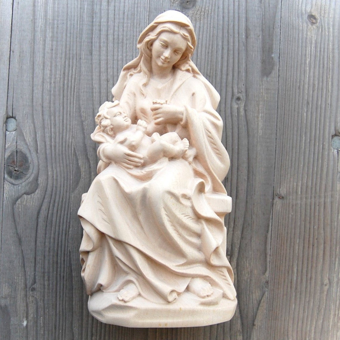 Hand Painted Wooden Virgin Mary and Jesus Statue, Gold Gilded - Etsy