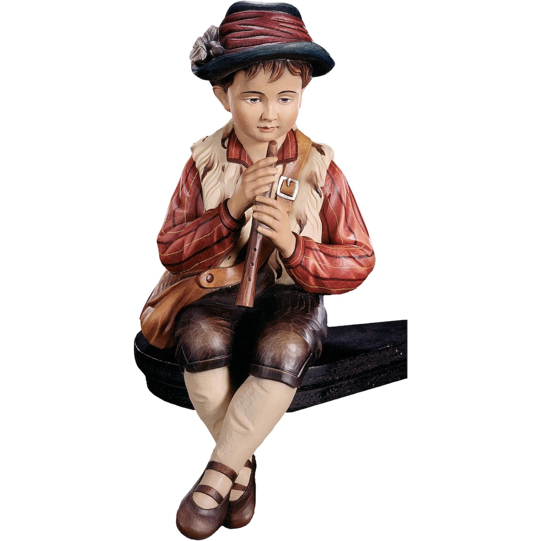 Hand-carved Maple Wood Statue – Seated Flute Player Boy - Etsy