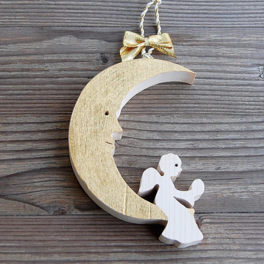 Moon With Angel Wooden Wall Window Decoration Ornament - Etsy