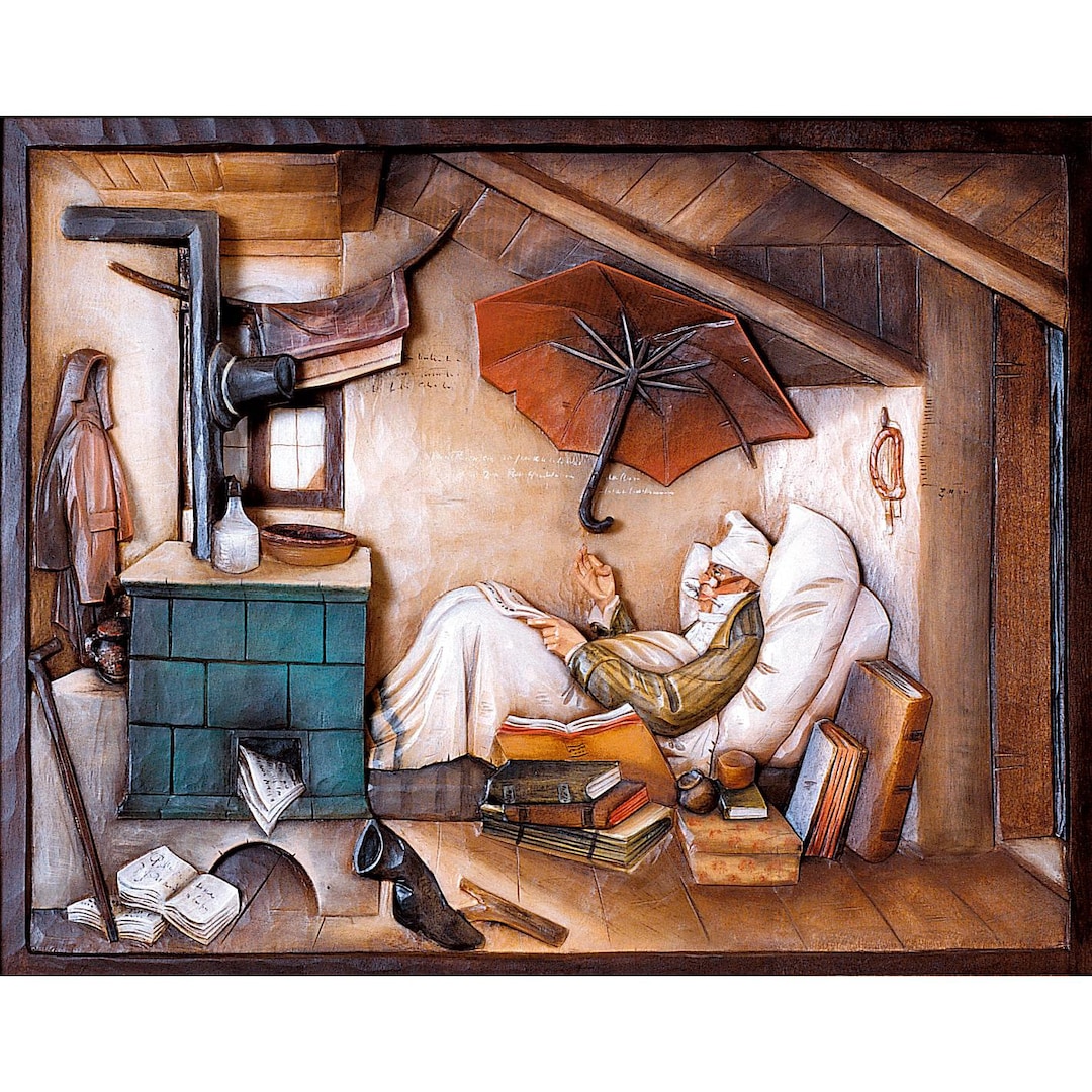 Wooden Relief the Poor Poet Spitzweg Wooden Decoration, Wooden Gifts ...