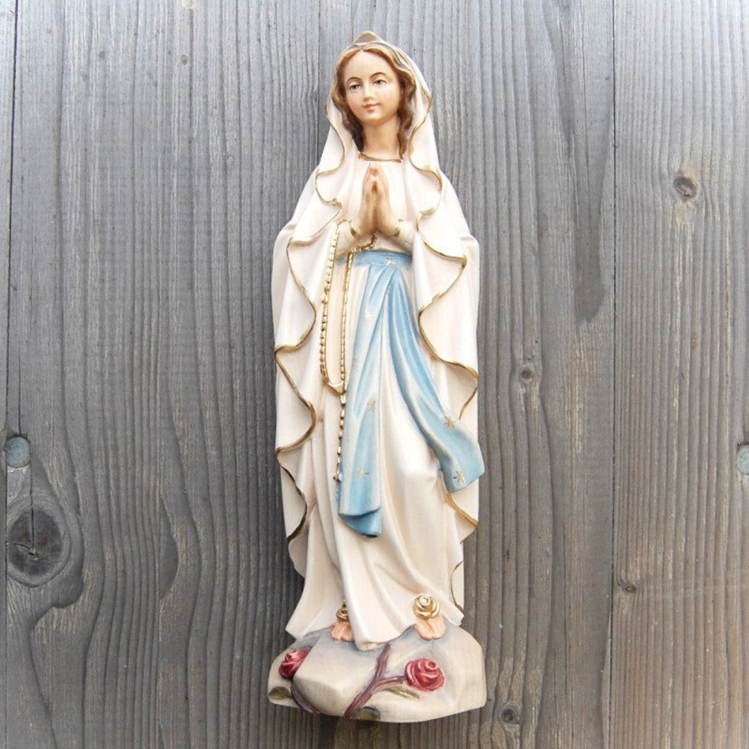 Our Lady of Lourdes Wooden Statue - Life Size Religious Sacred Statues ...