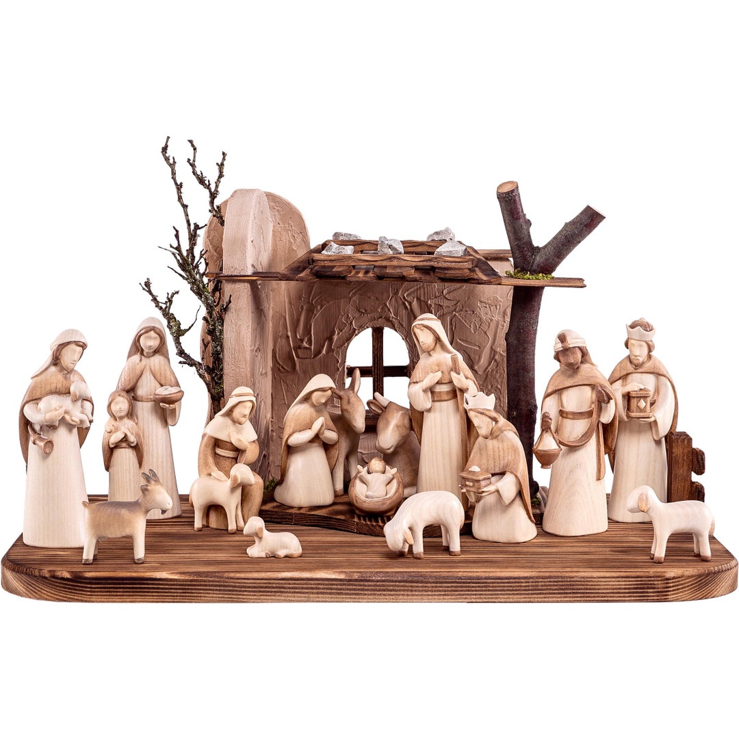 Wooden Nativity Scene Fides Traditional With 17 Figures Christmas ...