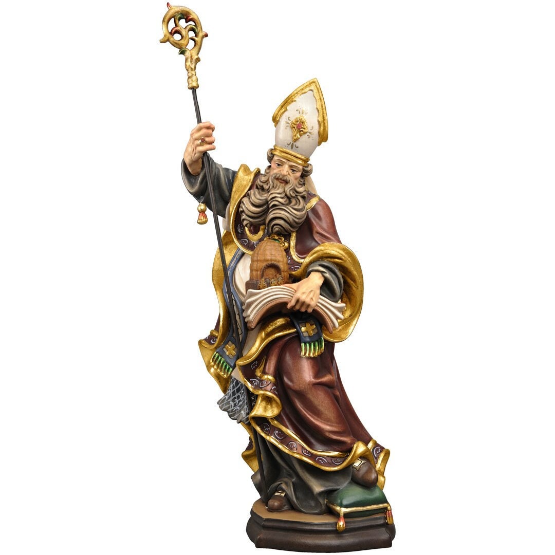 Hand Carved St. Ambrose Wooden Statue With Beehive - Etsy