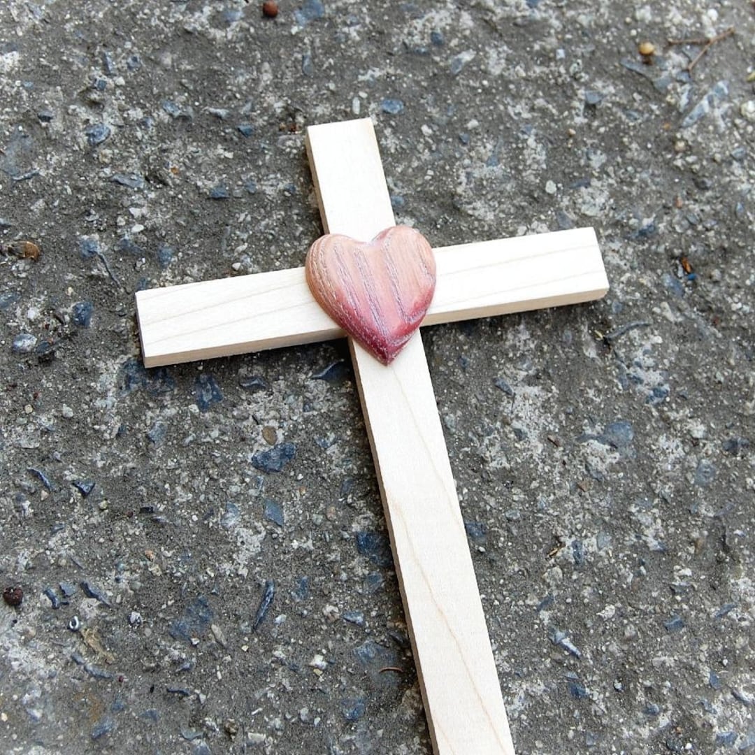 Small Wooden Wall Cross With Heart ,religious Catholic Christian Gifts ...