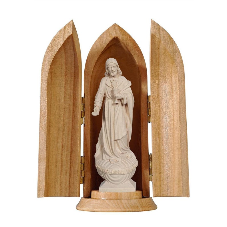 Sacred Heart of Jesus Wooden Statue in Niche, Hand-painted, 4.13 Inch ...