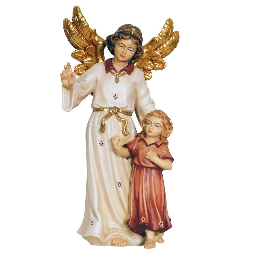 Hand-painted Wood Guardian Angel Figurine – Nativity Scene, Christmas ...