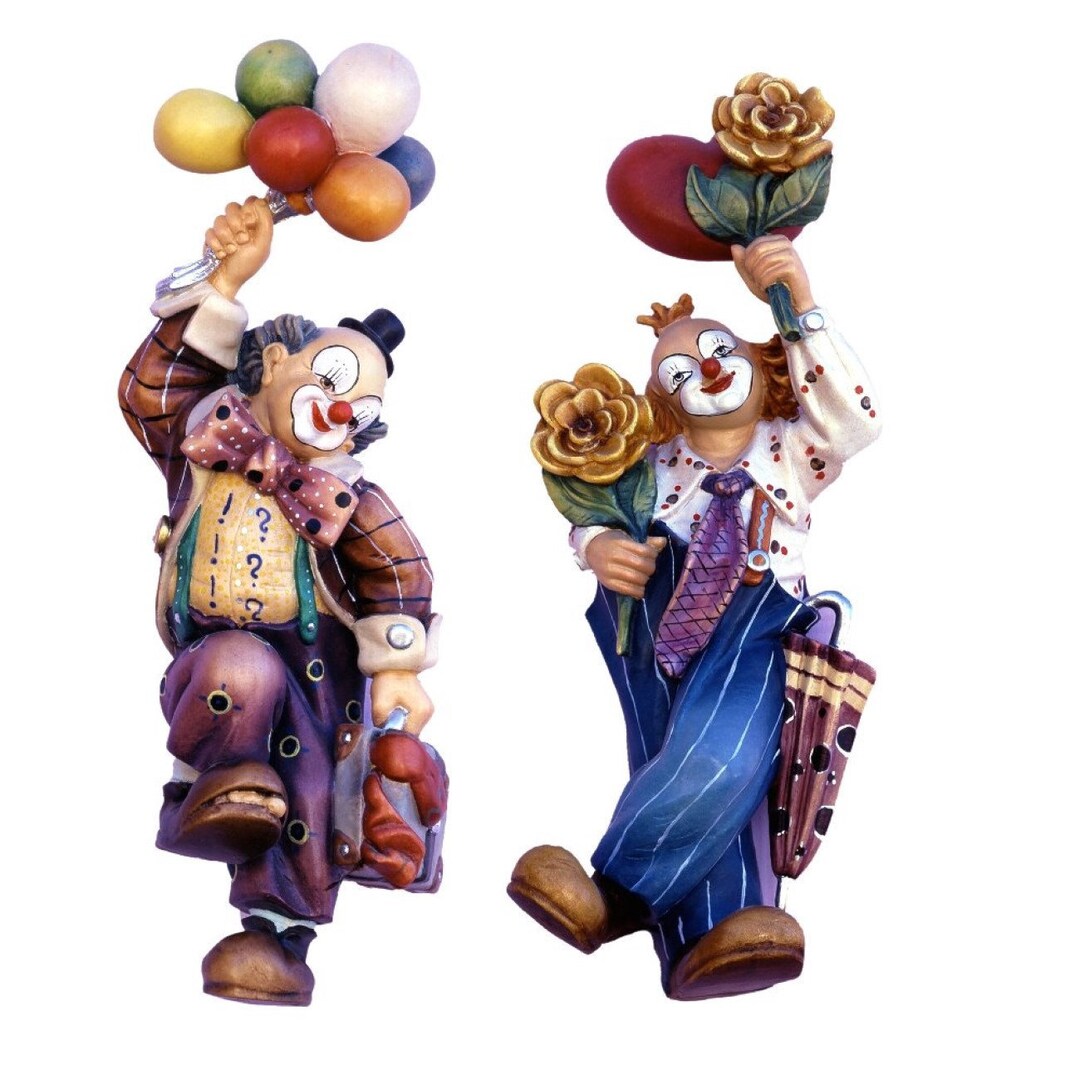 Pair of Clowns Wooden Figurine Ornament Decoration - Etsy
