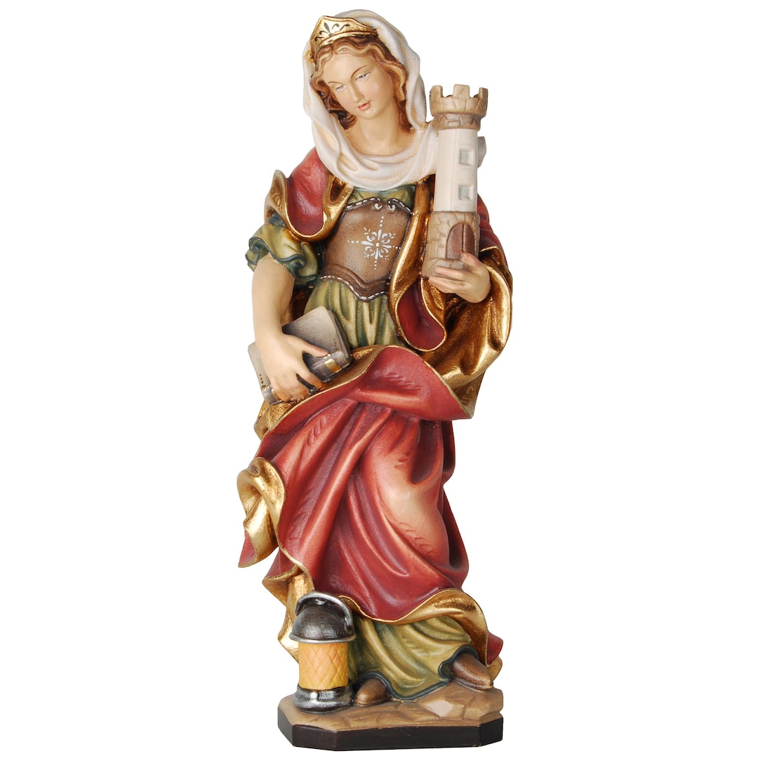 Hand-painted Saint Barbara Statue, Maple Wood Religious Figurine - Etsy