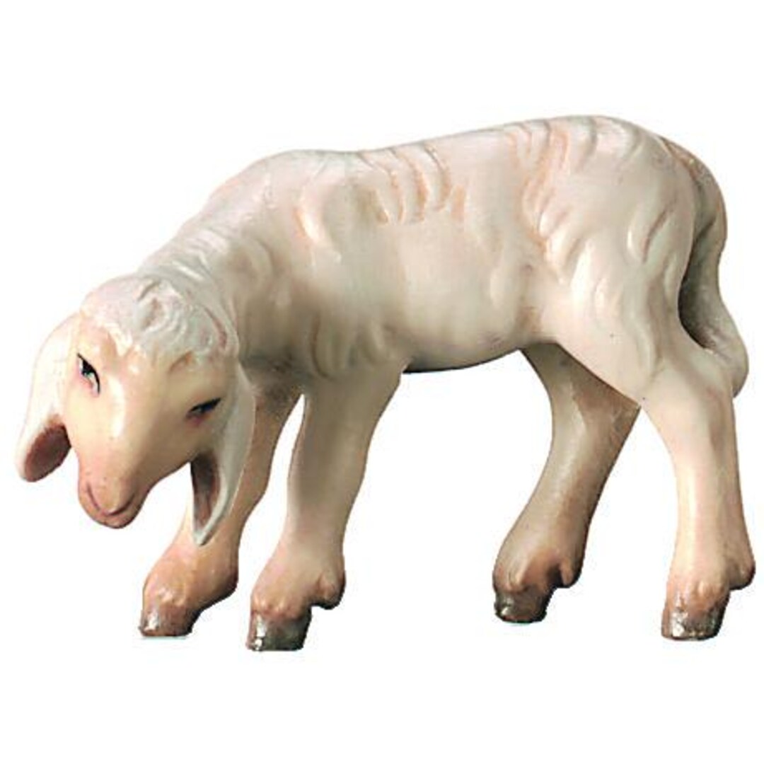 Hand-painted Maple Wood Grazing Lamb Figurine – Nativity Scene Animal ...