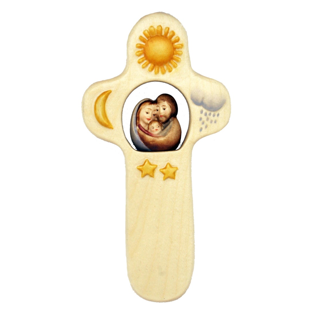 Holy Family Wooden Cross, Children's Religious Gift, Maple Wood - Etsy