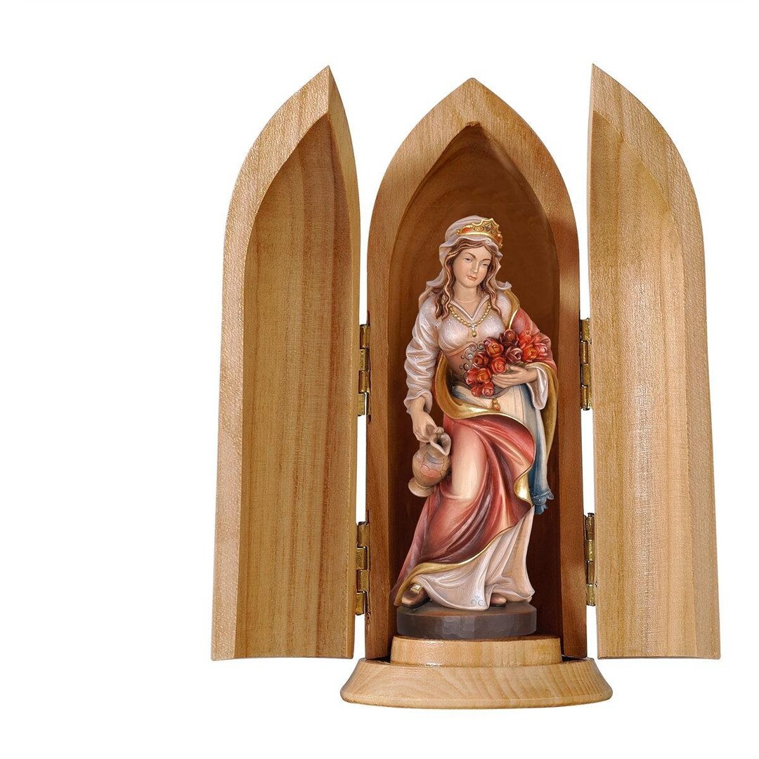 St. Elizabeth Roses and Jug in Niche Wooden Statue, Life Size Saint ...