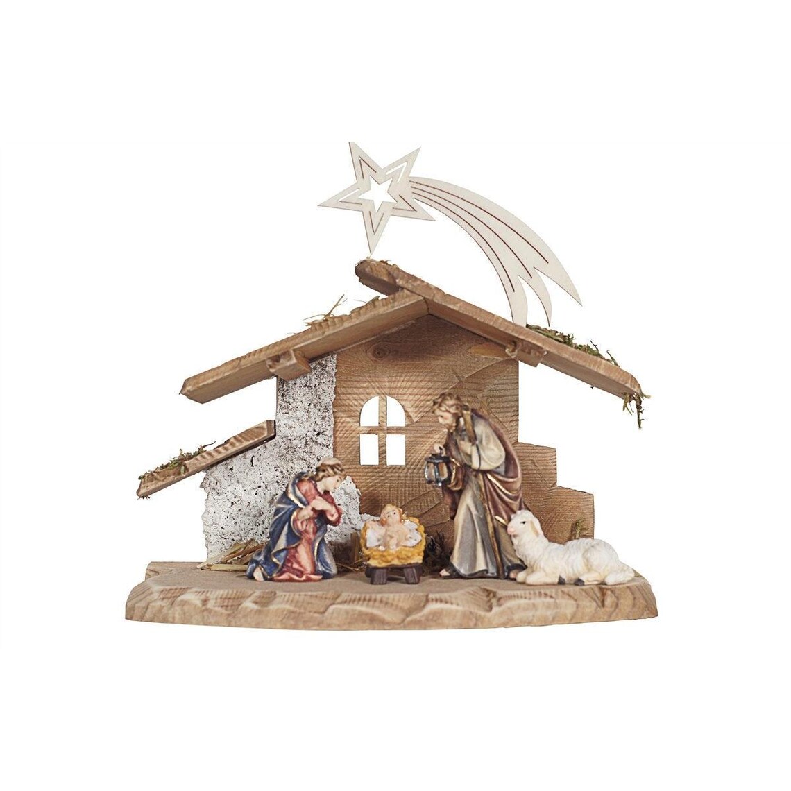 Tyrolean Nativity Scene With Comet and 4 Figurines RA Wooden Stable ...